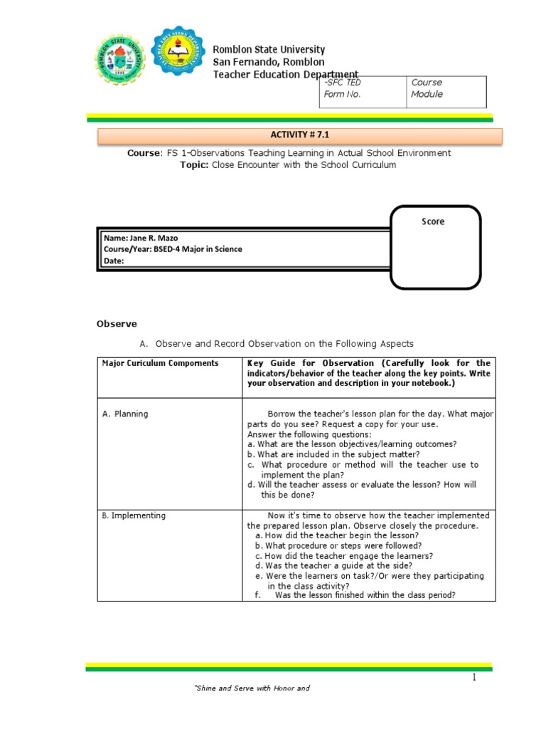 Activity-7 1 | PDF | Curriculum | Teachers