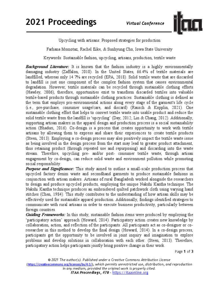 Upcycling With Artisans - Farhana - ITAA 2021 Proceeding | PDF | Clothing | Waste