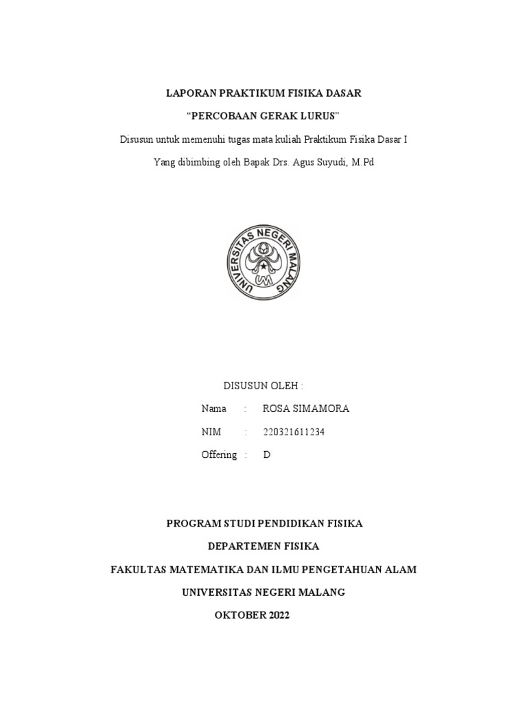 Laporan Praktikum Gerak Lurus Fisdas 1 Rosa Simamora | PDF