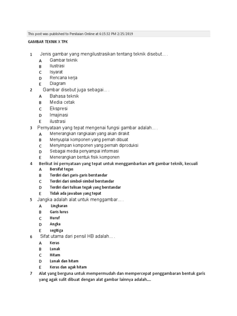 Soal Gambar Teknik X TPK | PDF | Metode & Bahan Ajar