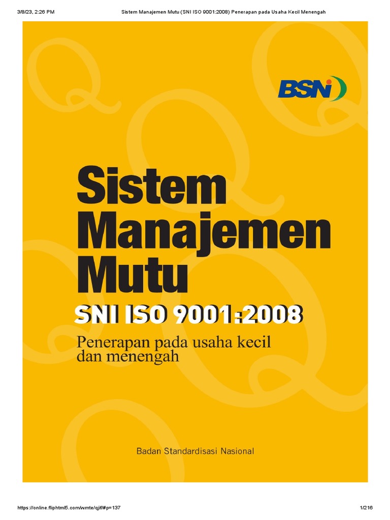 SNI ISO 9001-2008 - Persyaratan Sistem Manajemen Mutu PDF | PDF