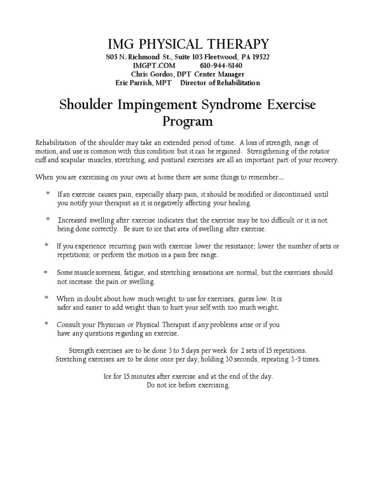 Shoulder Impingement Syndrome Exercise Program | PDF | Anatomical Terms ...