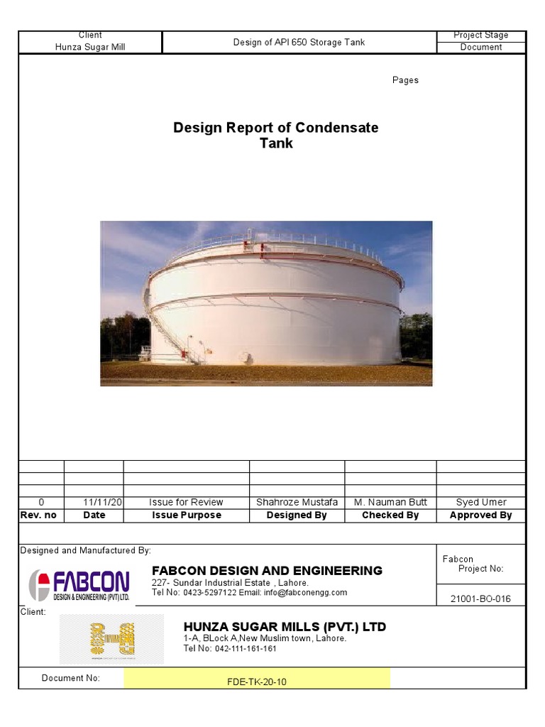 API 650 Storage Tank Design Report | PDF | Pipe (Fluid Conveyance) | Physical Quantities
