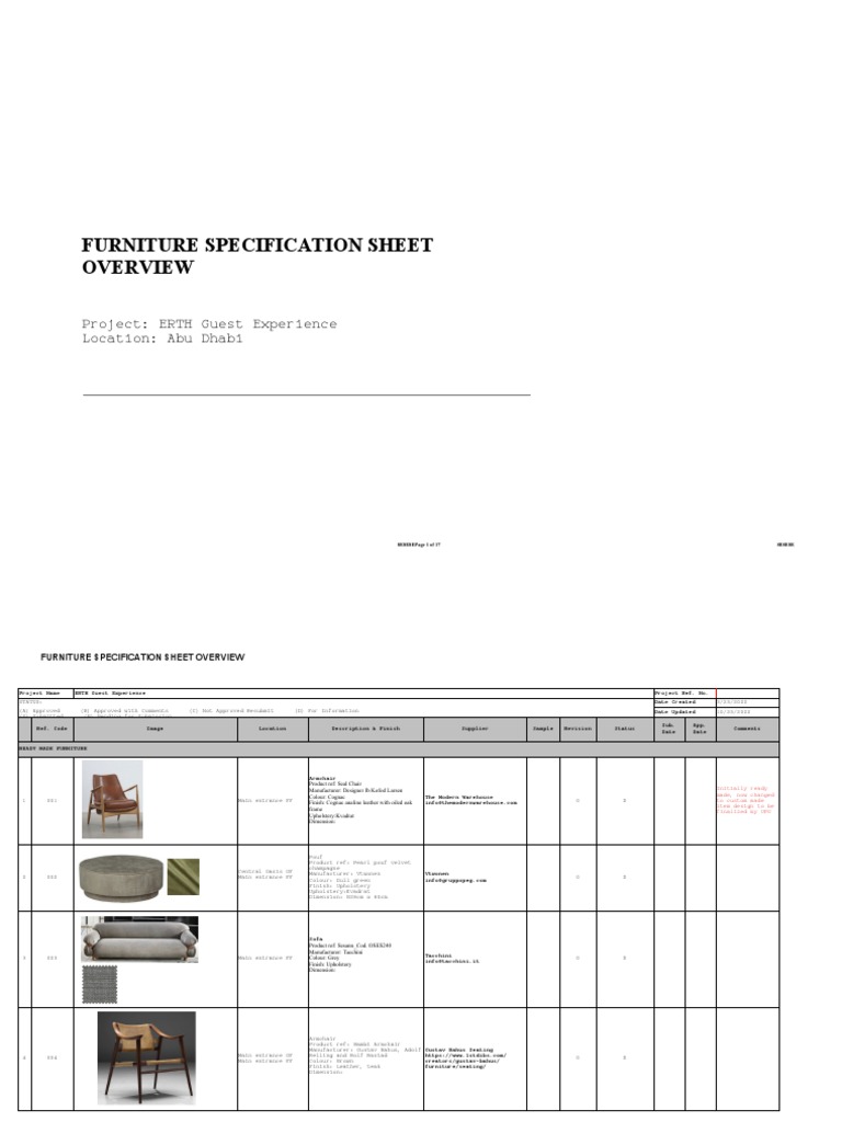 ERTH Guest Experience Furniture Specs | PDF | Upholstery | Design