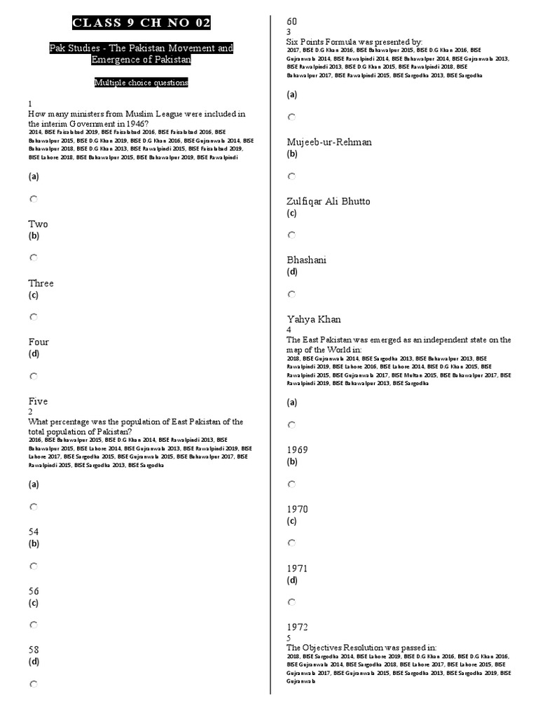 Pak Studies Up To Date Class 9th Ch 2 Pdf Muhammad Ali Jinnah