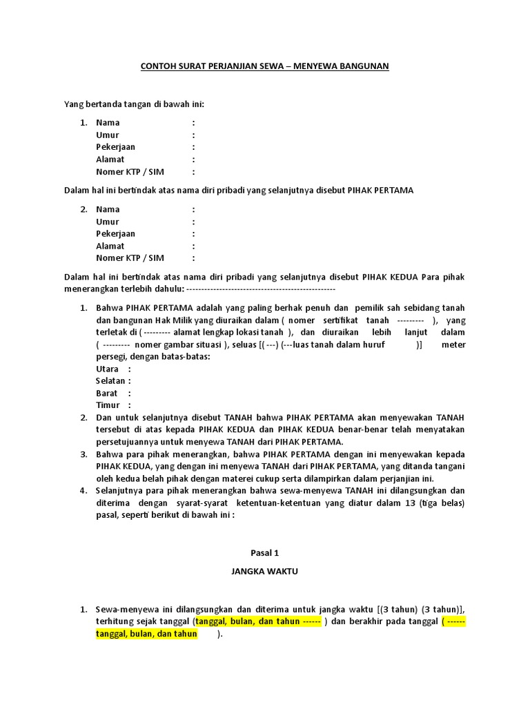 Surat Perjanjian Sewa Bangunan | PDF | Hukum