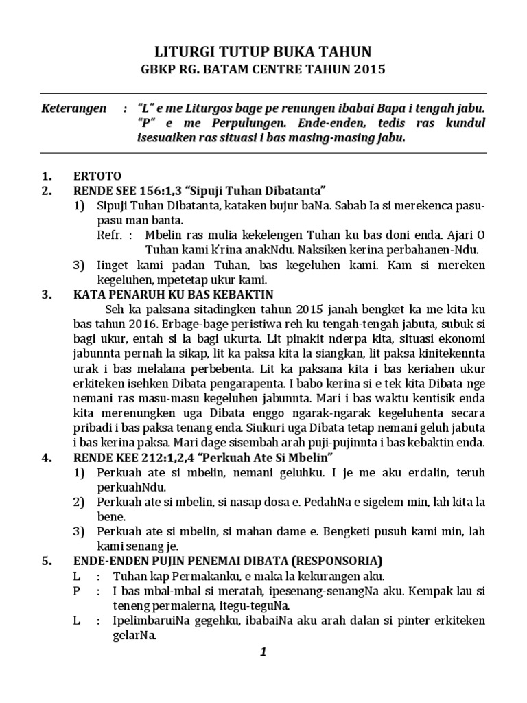 Liturgi Tutup Buka Tahun Keluarga 2015 | PDF