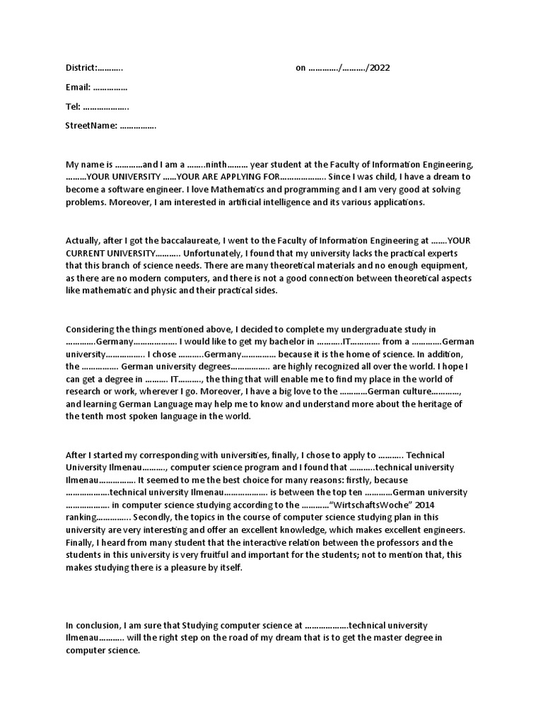 Motivation Letter for Engineering Degree | PDF | Bachelor's Degree ...
