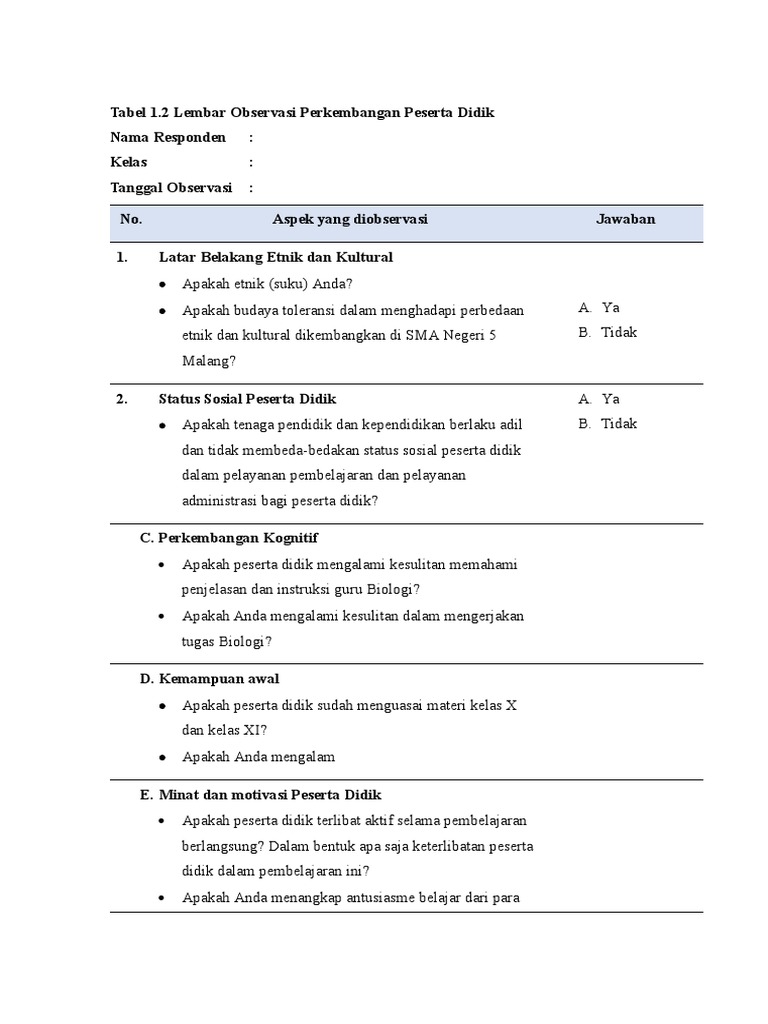 Instrumen Observasi | PDF