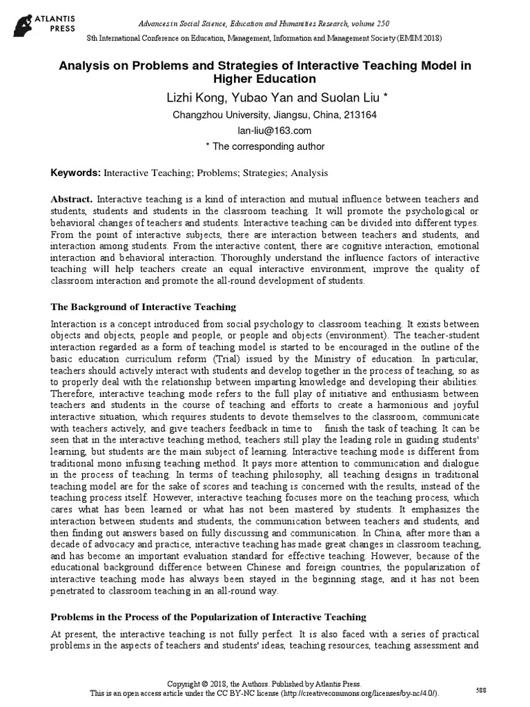 Analysis On Problems and Strategies of Interactive Teaching Model in ... Analysis On Problems and Strategies of Interactive Teaching Model in ...