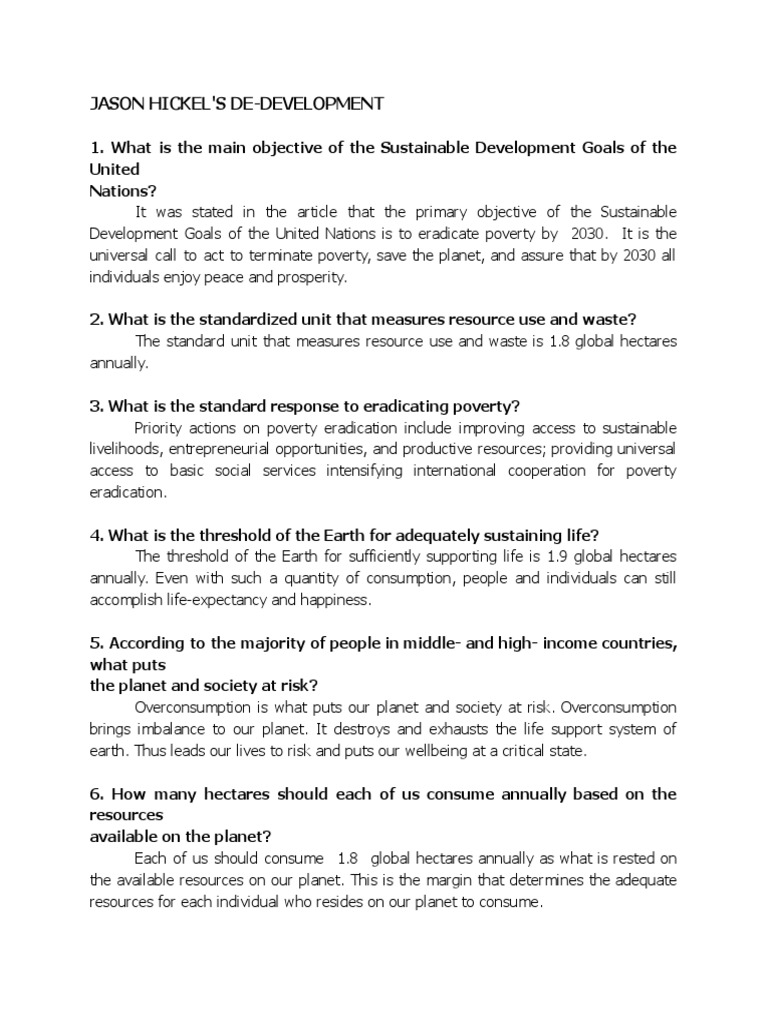 Understanding Jason Hickel's De-Development | PDF | Poverty | Poverty ...