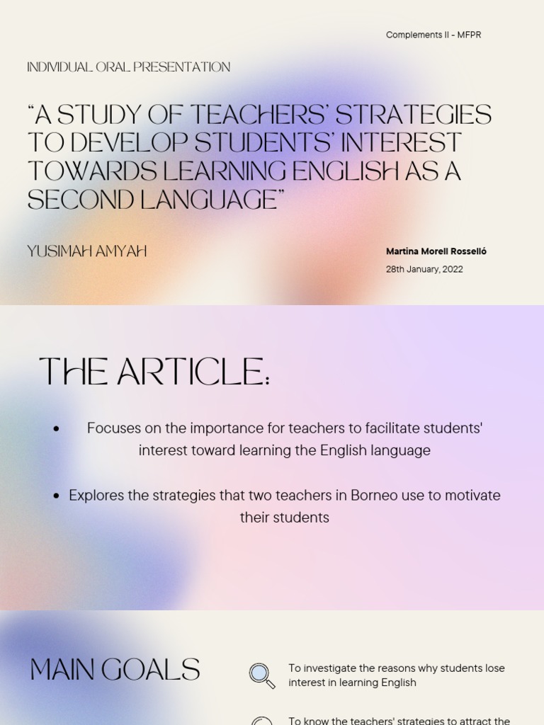 A Study of Teachers' Strategies To Develop Students' Interest Towards ...