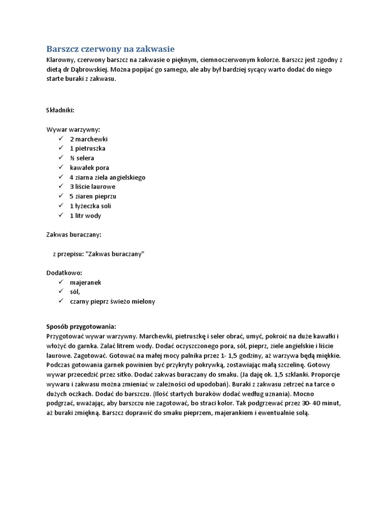 Barszcz Czerwony Na Zakwasie | PDF