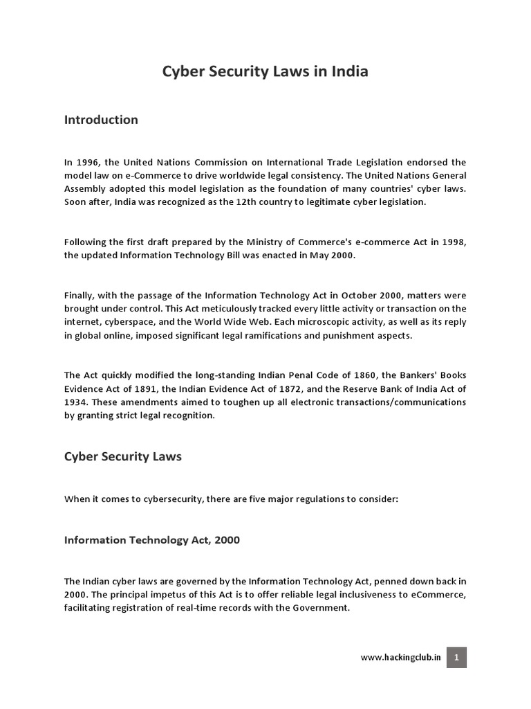 Overview of Cybersecurity Laws in India | PDF | Computer Security ...