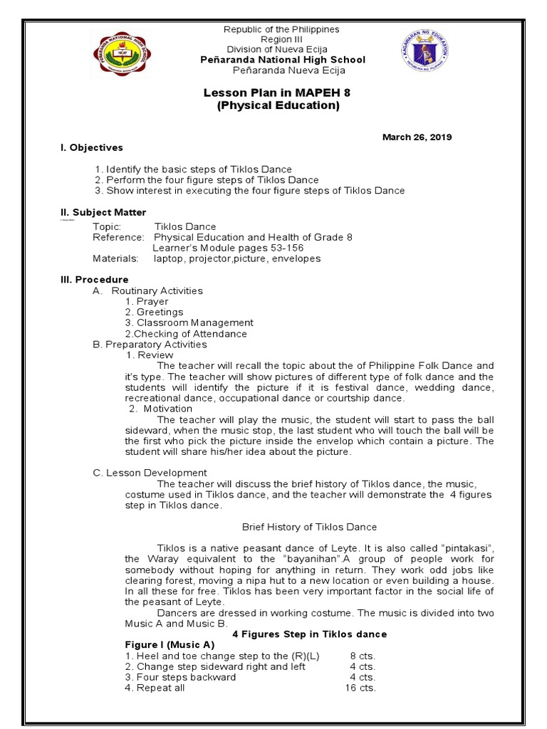 Tiklos Dance Lesson Plan for Grade 8 | PDF