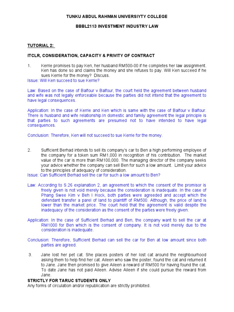 Analysis of Contract Law Principles in Various Scenarios | PDF