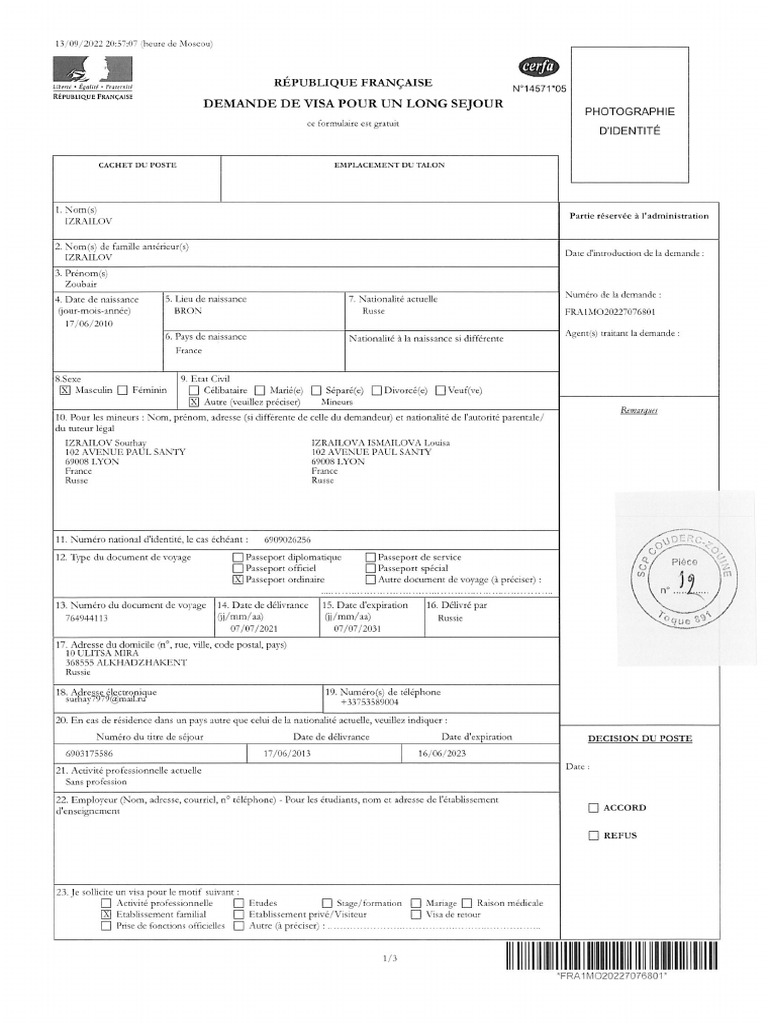 12 Formulaire de Demande de Visa Pour Un Long Sã©jour PDF | PDF