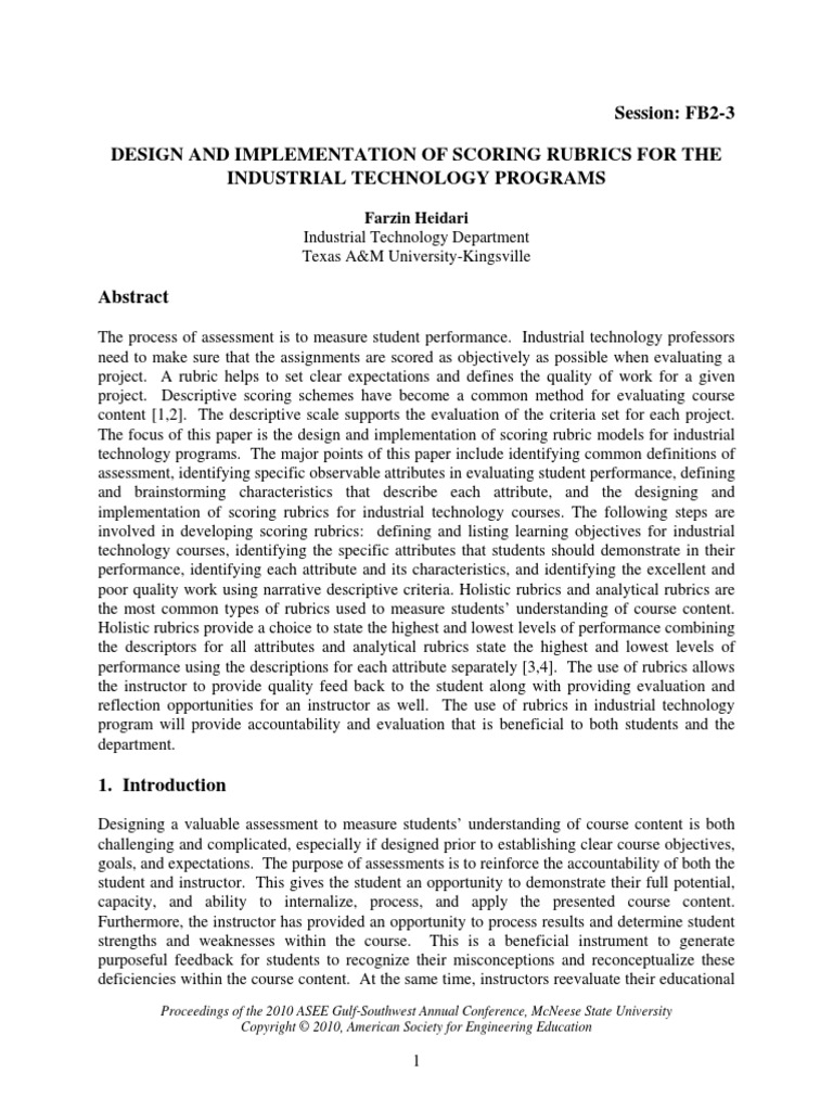 Design and Implementation of Scoring Rubrics For The Industrial ...