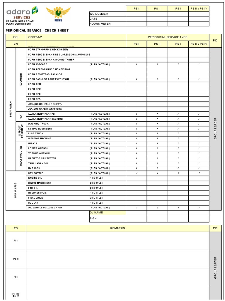 POAD 19 F-101 R0 Checksheet Periodical Service - K380-6X4CT | PDF ...