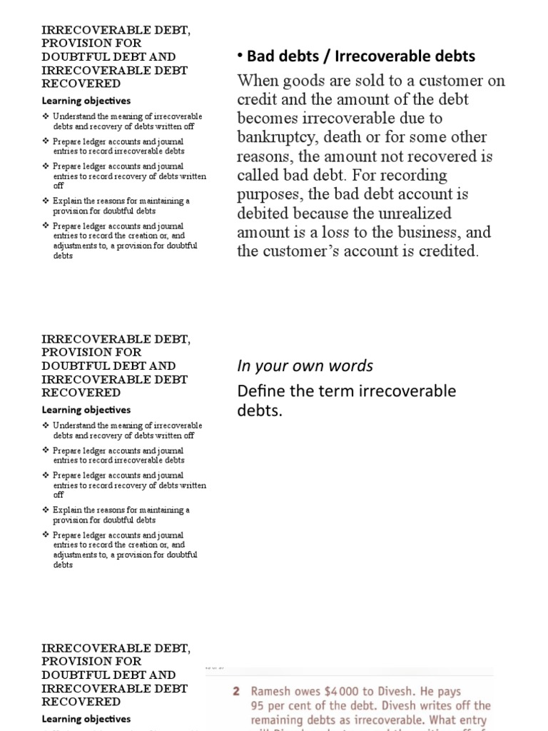 Prov For Bad Debts and Bad Debts Recover | PDF | Bad Debt | Debits And ...