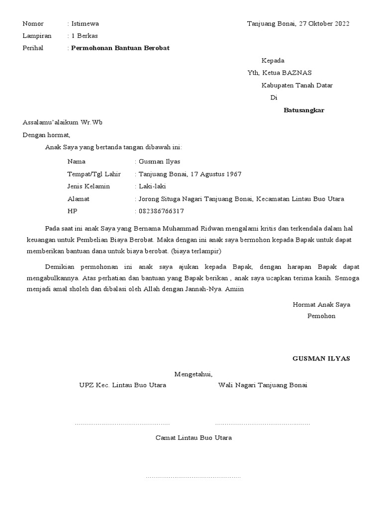 Surat Permohonan Bantuan Berobat.doc | PDF