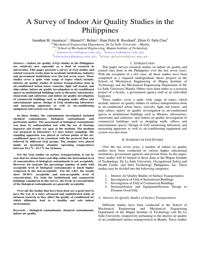 Indoor Air Quality Research in the Philippines | PDF | Air Pollution