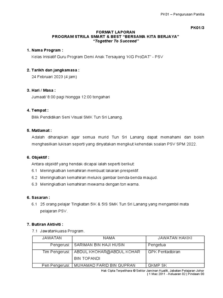 PK01 Pengurusan Laporan ProDAT Ku Jejaki A+ oleh Sariman | PDF