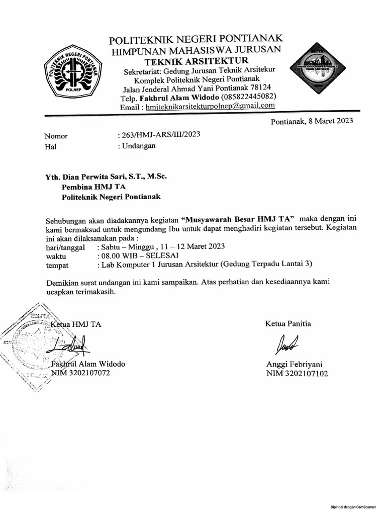 Surat Undangan Pembina HMJTA | PDF