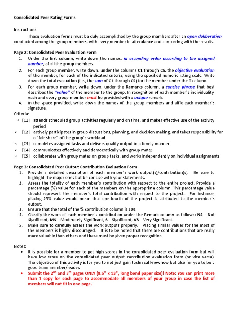 Peer Evaluation and Rating Forms | PDF