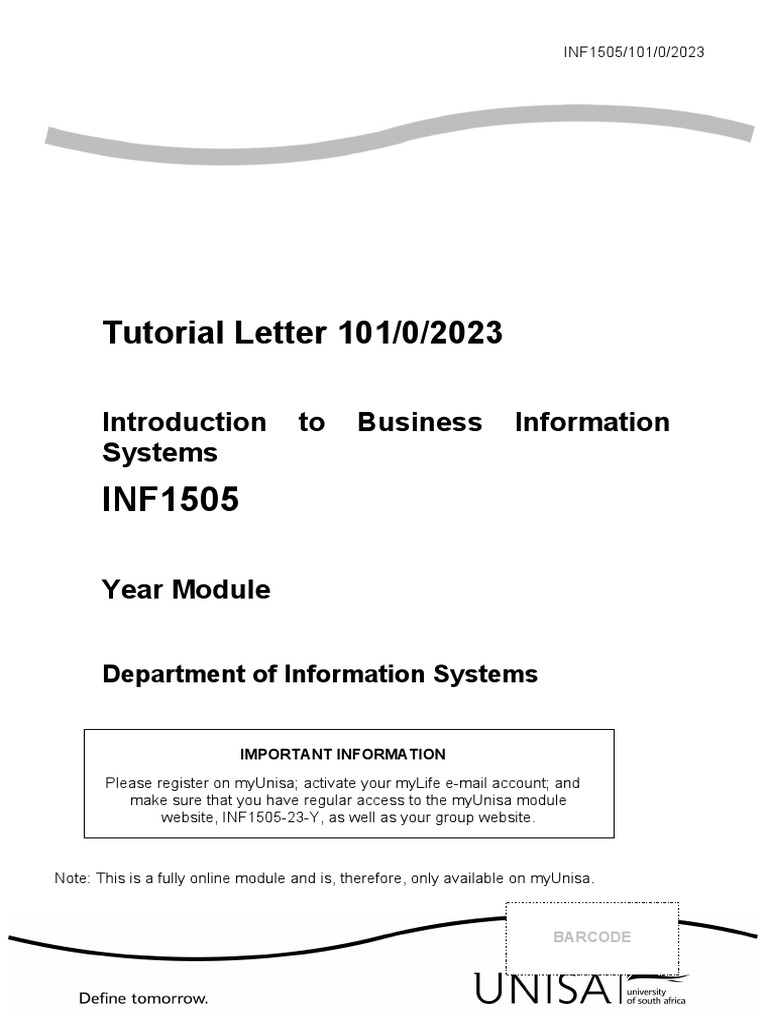 Tutorial Letter 101/0/2023: Introduction To Business Information Systems | PDF | Computer ...