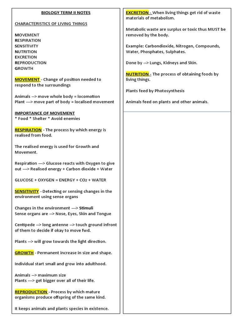 Biology Short Notes - Term Ii | PDF