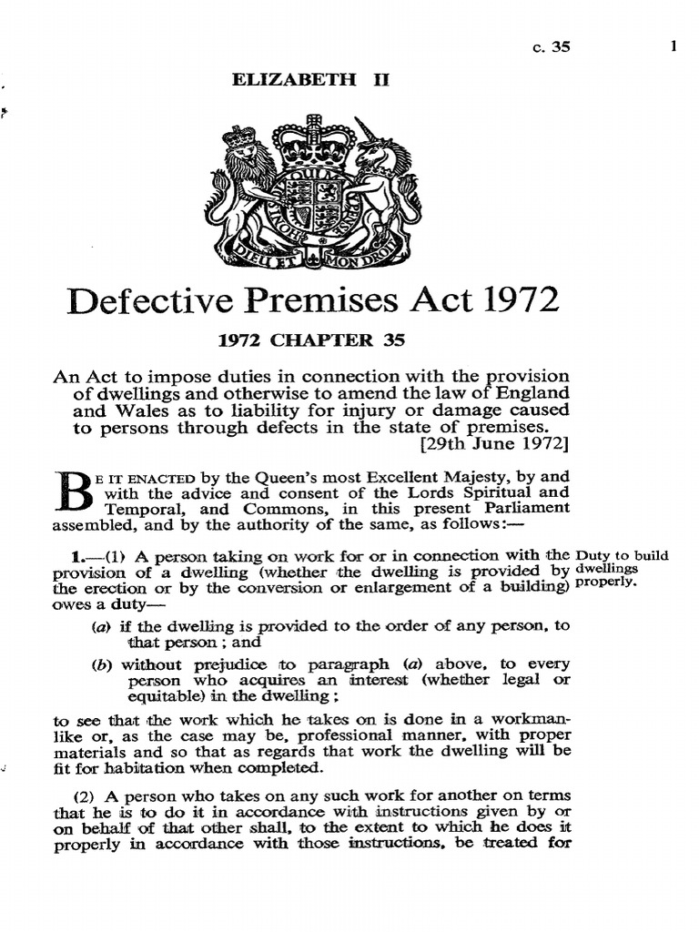 Overview of the Defective Premises Act 1972 | PDF | Leasehold Estate ...