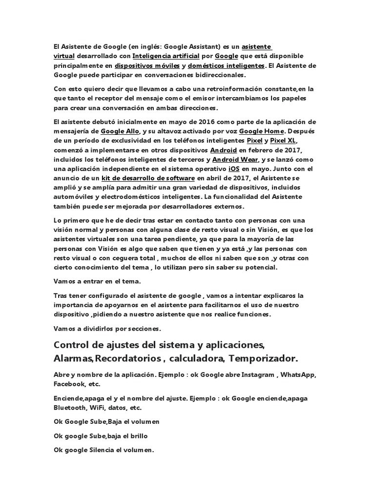 Funciones del Asistente de Google | PDF | Ciencias sociales
