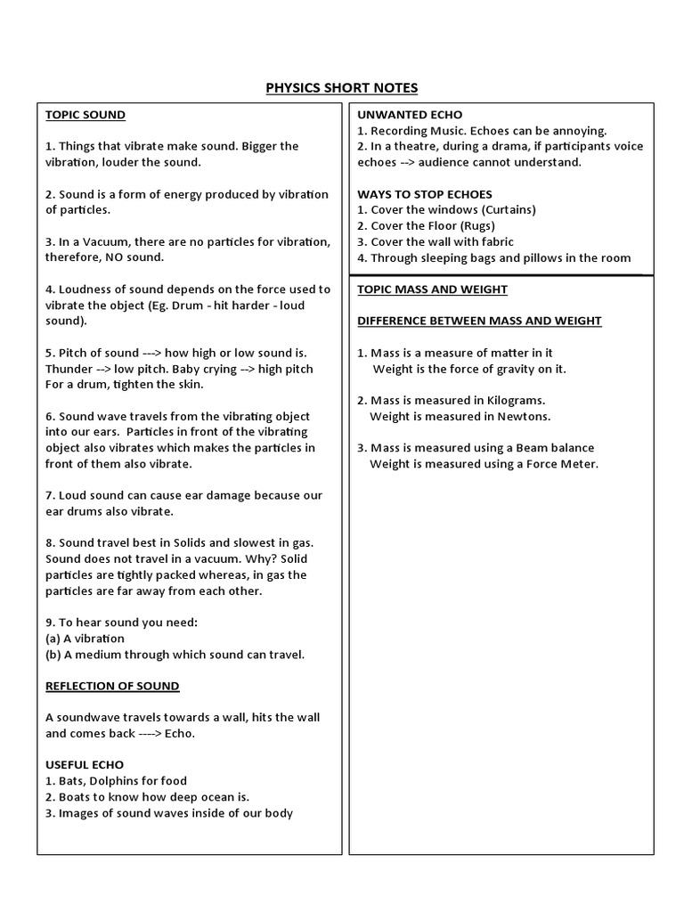 Physics Short Notes - Term I | PDF