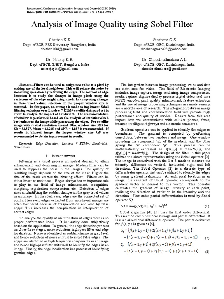 Analysis of Image Quality Using Sobel Filter | PDF | Telecommunications ...