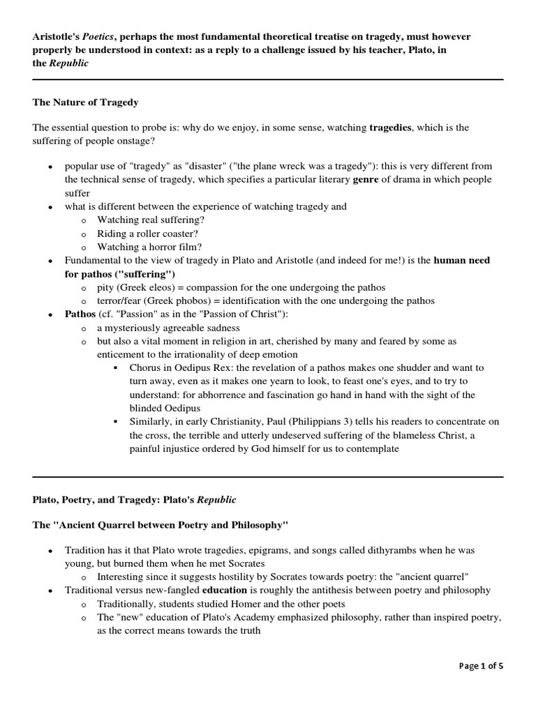 Aristotle's Poetics Analysis | PDF | Plato | Tragedy