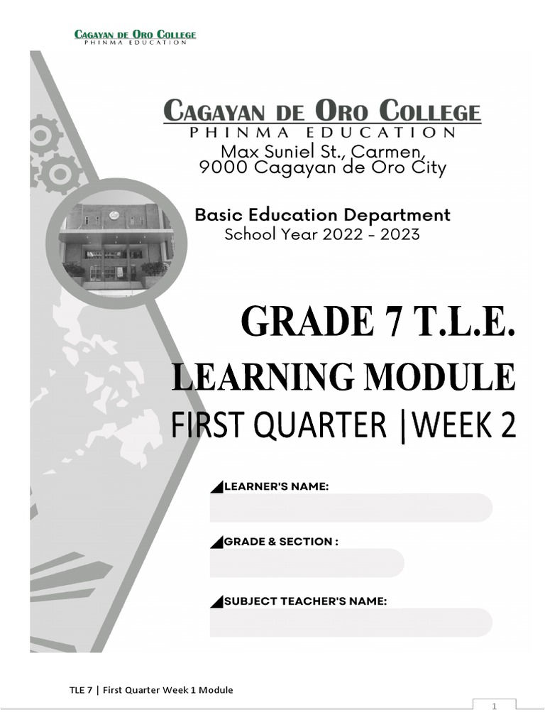 TLE 7 - First Quarter Week 1 Module | PDF | Frying Pan | Home Economics