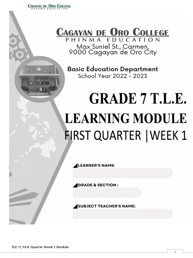 TLE 7 - First Quarter Week 1 Module | PDF | Swot Analysis | Chef