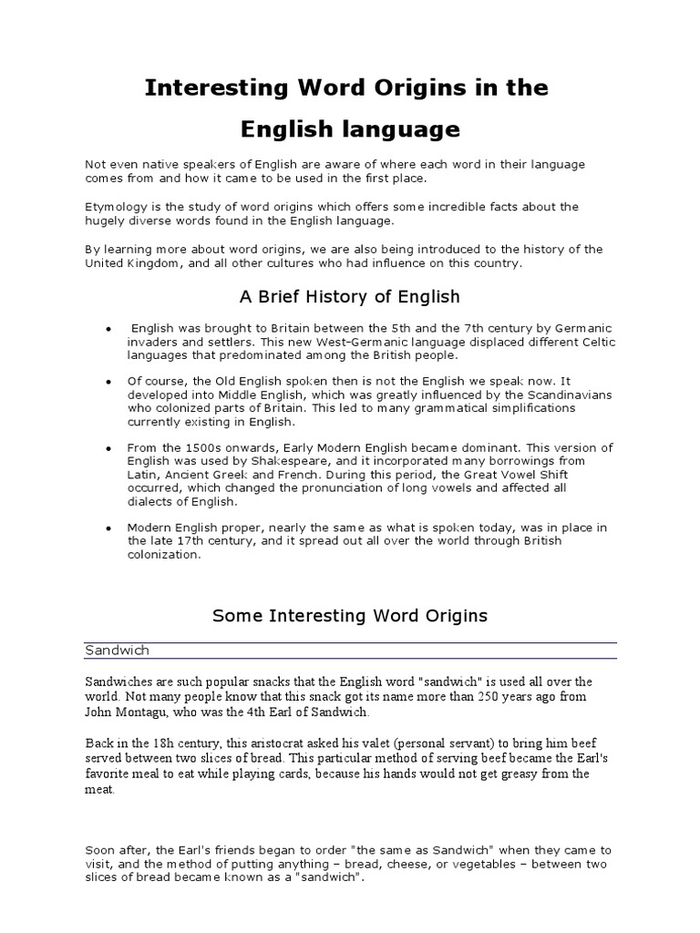 Origins of Words in English | PDF | English Language | Cognition