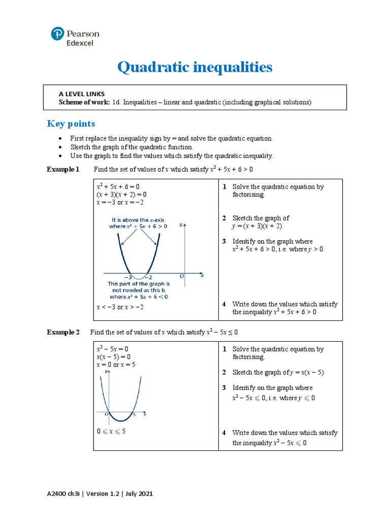 Example 10 Chapter 3 Quadratic Inequalities | PDF | Quadratic Equation ...