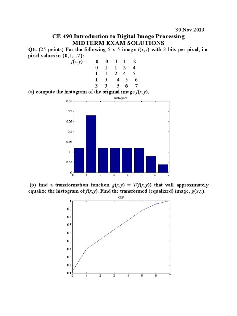Ce 490 Introduction To Digital Image Processing Midterm Exam | PDF | Sampling (Signal Processing ...