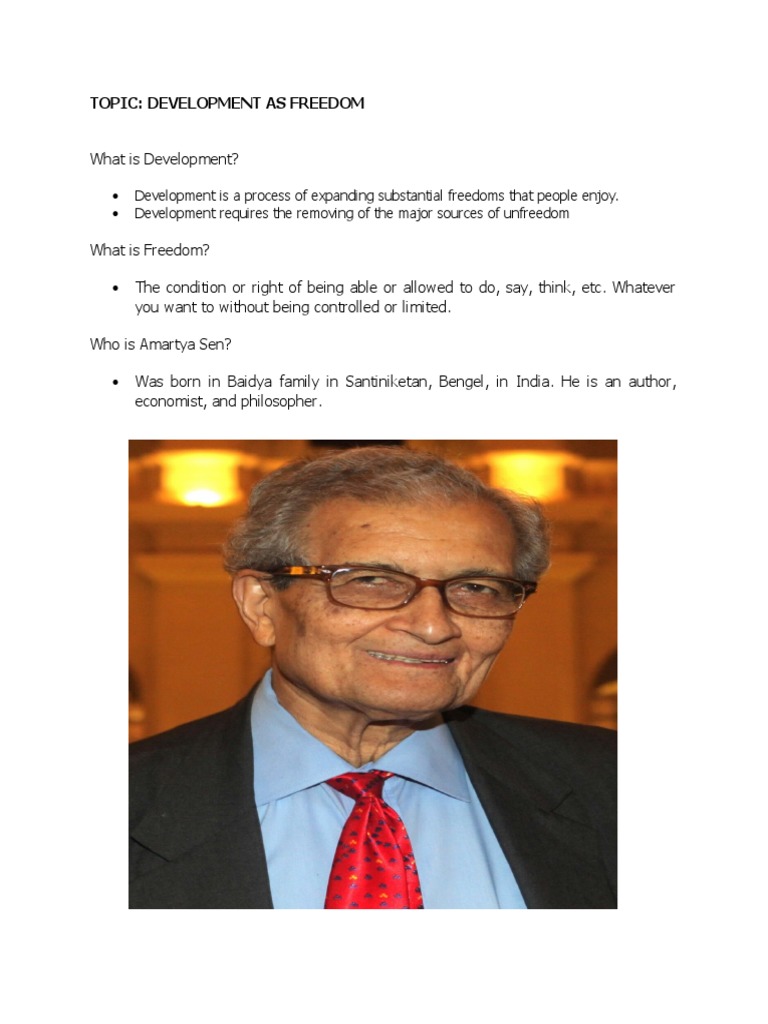 Development As Freedom Summary Report | PDF | Economies | Economics