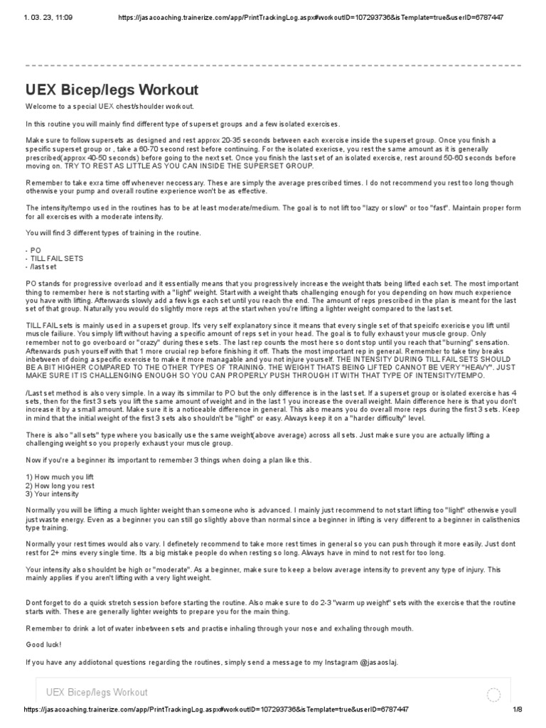 UEX Bicep-Legs Workout PDF | PDF | Anatomical Terms Of Motion | Human ...