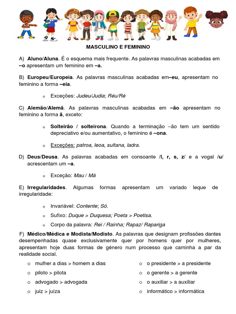 Género Masculino e Feminino - e Profissões | PDF