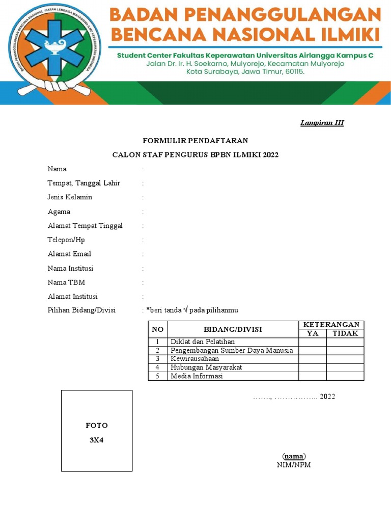 Pendaftaran Calon Staf BPBN ILMIKI 2022 | PDF