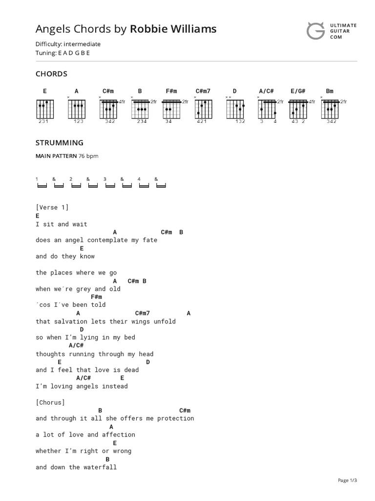 Angels Chords (Ver 7) by Robbie Williamstabs at Ultimate Guitar Archive ...