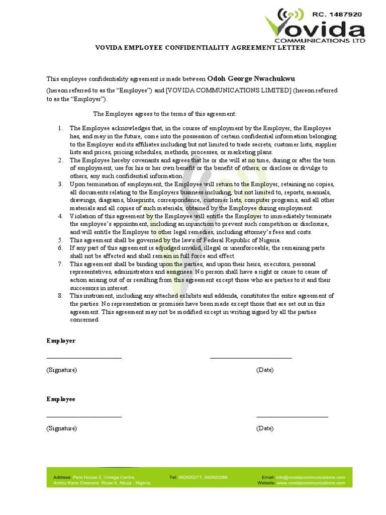 Confidentiality Form | PDF | Employment | Confidentiality