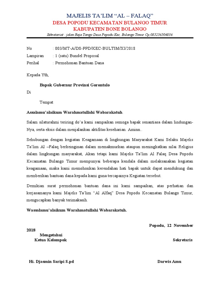 Proposal Bantuan Majelis Ta'lim Al-Falaq | PDF