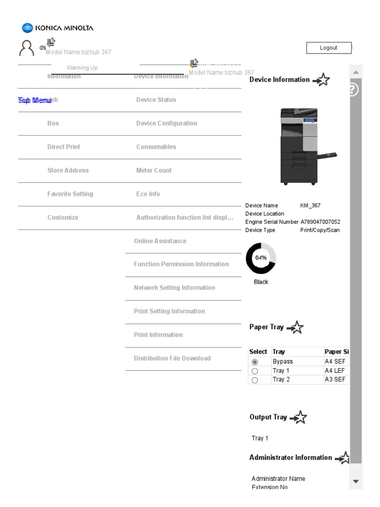 Device Status - PageScope Web Connection | PDF