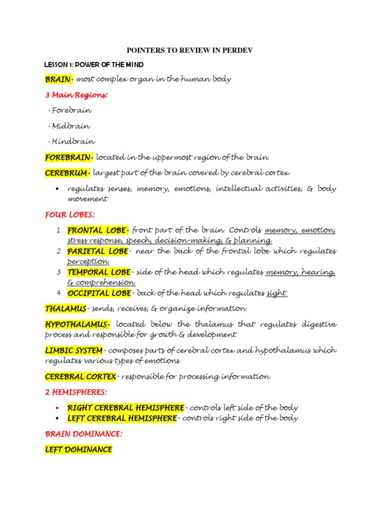 Pointers To Review in Perdev | PDF | Love | Cerebral Cortex